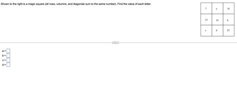 Solved Shown To The Right Is A Magic Square All Rows