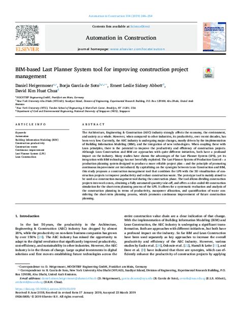 Pdf Bim Based Last Planner System Tool For Improving Construction Project Management
