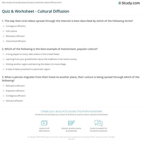 Quiz And Worksheet Cultural Diffusion