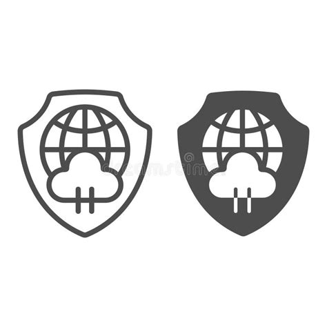 Globe With Cloud On Emblem Line And Solid Icon Data Protection Concept