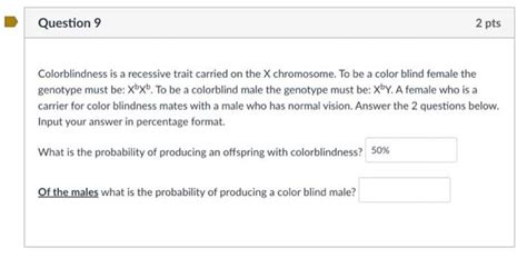 Solved Colorblindness Is A Recessive Trait Carried On The X