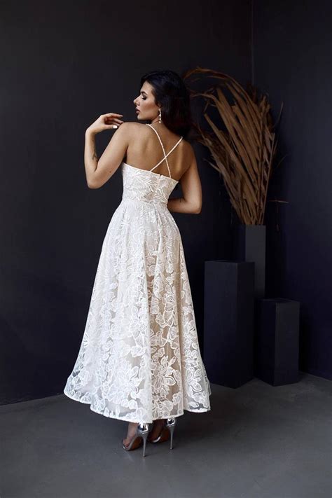 Midi Wedding Dress Reception Dress Cocktail Dress Engagement Dress