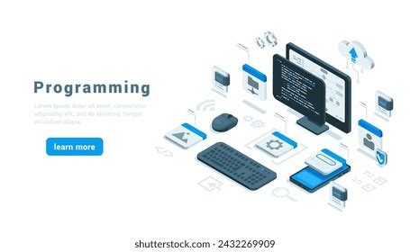 Isometric Computer Smartphone Programming Window Program Stock Vector