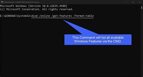 List All Available Windows Features Using CMD PowerShell