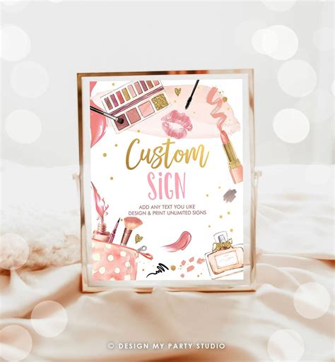Editable Custom Sign Spa Party Sign Makeup Party Pink Gold Girl Teen