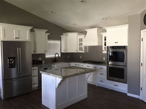 Spectacular Grey Walls With White Cabinets Kitchen Block Table