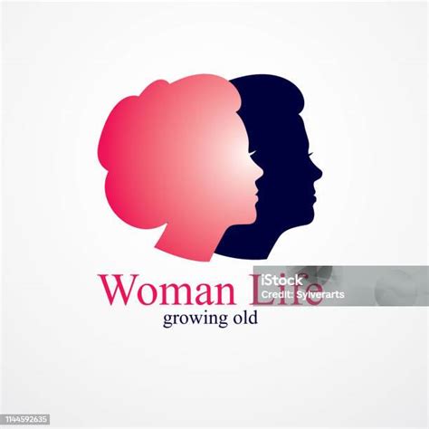 여 자가 나이가 년 개념적 삽화를 받고 여자 할머니 노화 기간과 삶의 주기 벡터 간단한 고전적인 개념 아이콘 디자인입니다 개성 개념에 대한 스톡 벡터 아트 및 기타 이미지