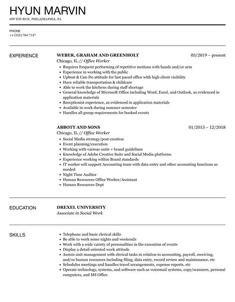 Office Worker Resume Samples Velvet Jobs