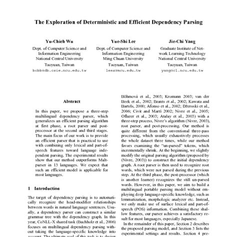 The Exploration Of Deterministic And Efficient Dependency Parsing Acl Anthology