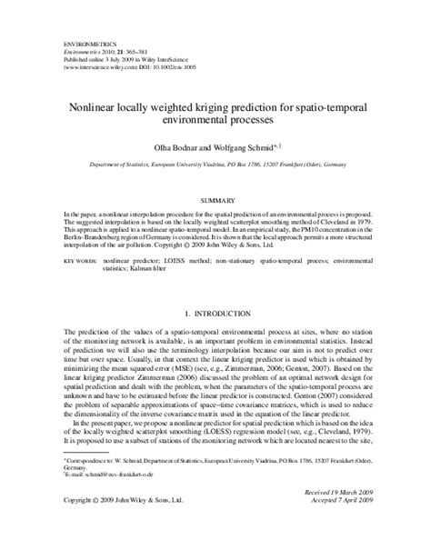 Pdf Nonlinear Locally Weighted Kriging Prediction For Spatio Temporal Environmental Processes
