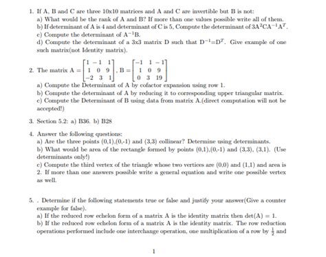 Solved 1 If A B And C Are Three 1010 Matrices And A And C Chegg Com