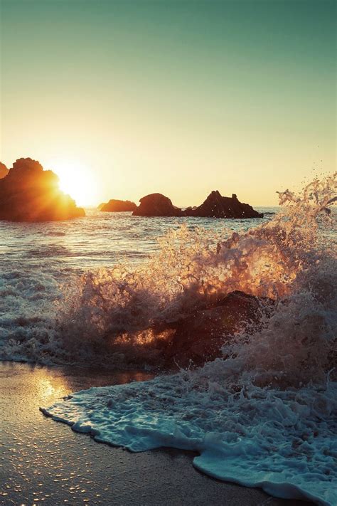 Sunlight Reflects On Waves Crashing Into The Sand Sea And Ocean Ocean Beach Ocean Waves Ocean