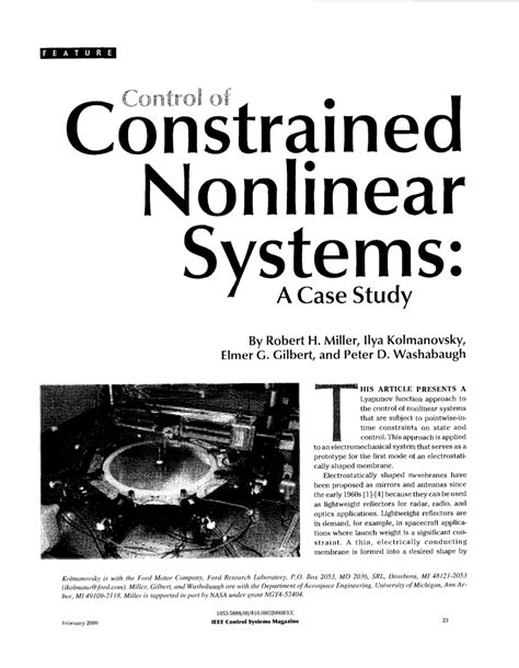 PDF Control Of Constrained Nonlinear Systems A Case Study