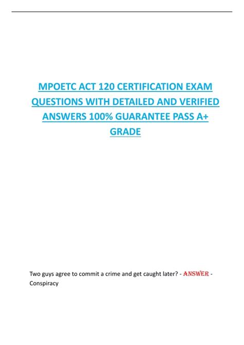 Mpoetc Act 120 Certification Exam Questions With Detailed And Verified