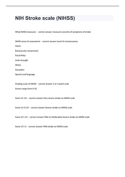 Nih Stroke Scale Nihss Fully Solved Graded A Nih Stroke Scale