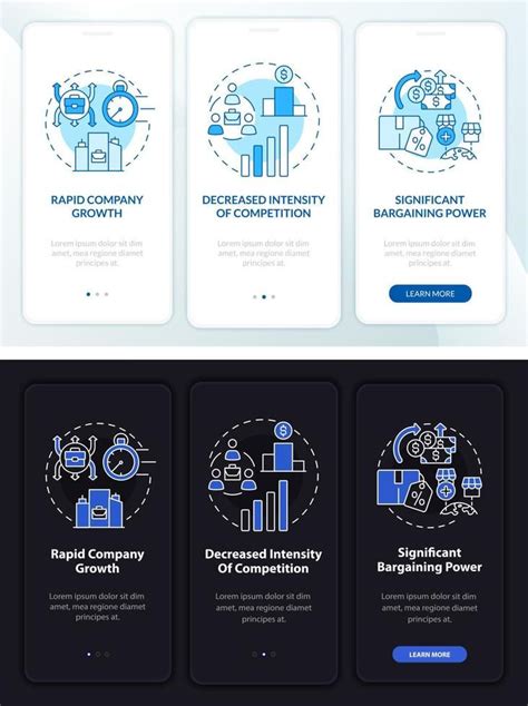 External Growth Perks Dark Light Onboarding Mobile App Page Screen Walkthrough 3 Steps Graphic