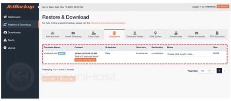 how to restore database backup using jetbackup 5 knownhost