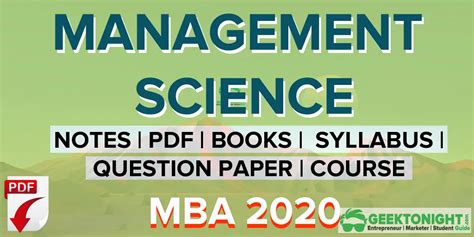 Management Science Notes Pdf Syllabus Mba 2020 Geektonight