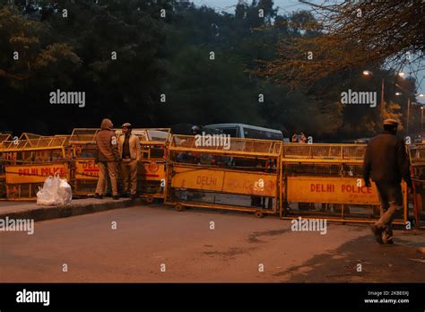 Police Installed Barricades Near A Road Leading Towards Jnu Jawaharlal