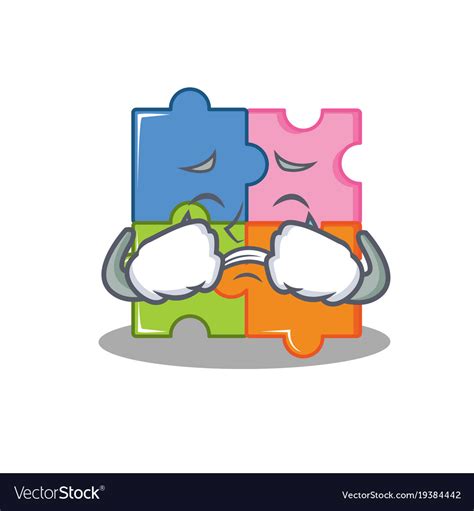 Crying Puzzle Mascot Cartoon Style Royalty Free Vector Image