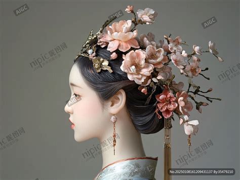 Ai创作图中式主题造型 昆曲装扮模型 簪花仕女 仕女头饰 婉凝面塑 新中式造型 泥塑美女 女性人物摆件 丫鬟髻少女 古代仕女造型 簪面 古装仕女塑像 古典韵味女性塑像 新中式女孩 彩塑头像