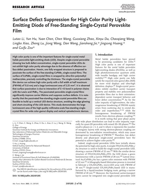 Surface Defect Suppression For High Color Purity Light‐emitting Diode Of Free‐standing Single