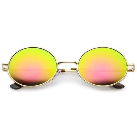 Retro 1990s Fashion Oval Mirrored Flat Lens Sunglasses Zerouv