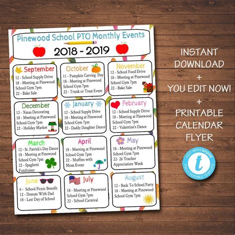 Monthly Pto Pta Agenda Flyer Printable Handout Template School