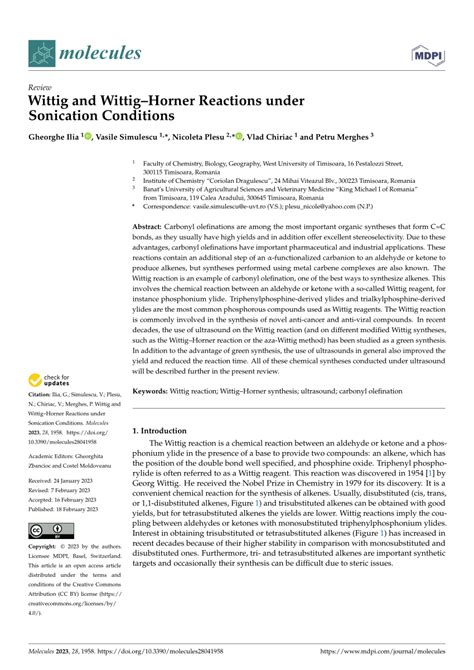 Pdf Wittig And Wittighorner Reactions Under Sonication Conditions