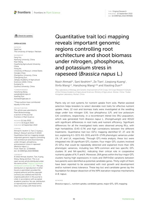 Pdf Quantitative Trait Loci Mapping Reveals Important Genomic Regions