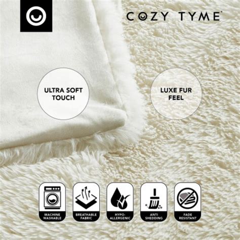 Cozy Tyme Mir Faux Lamb Fur Throw Reverse Micromink 50 X60 Cream