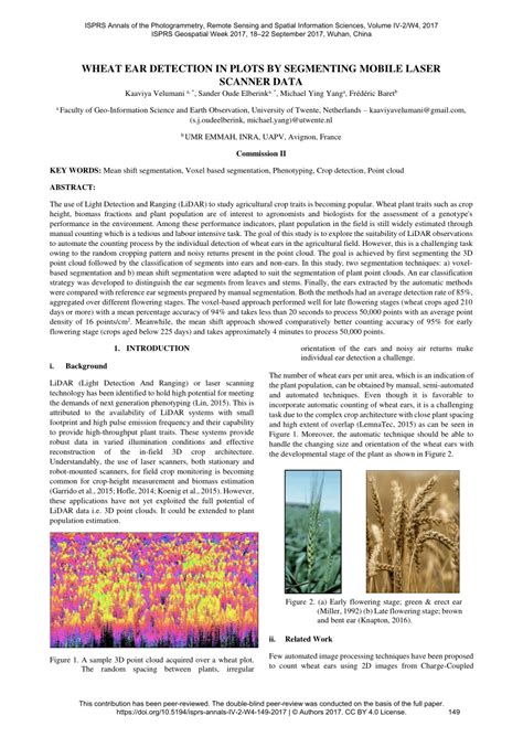 Pdf Wheat Ear Detection In Plots By Segmenting Mobile Laser Scanner Data
