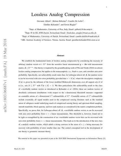 Pdf Lossless Analog Compression
