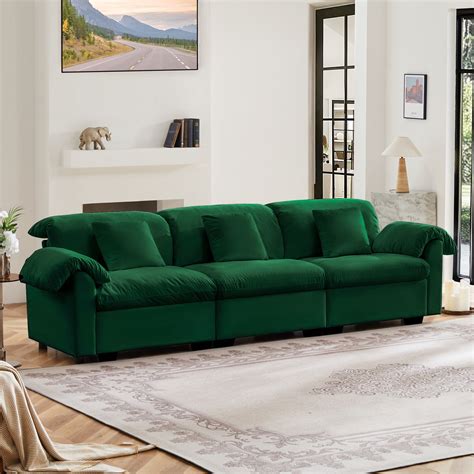 Mercer41 Extra Large 3 Seat Modern Velvet Sofa With Storage Function