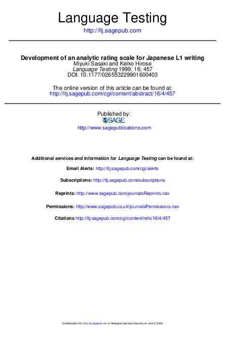 Pdf Development Of An Analytic Rating Scale For Japanese L1 Writing