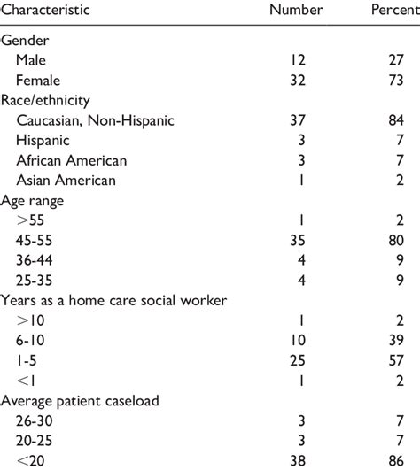 Home Care Social Worker Participant Demographic Characteristics