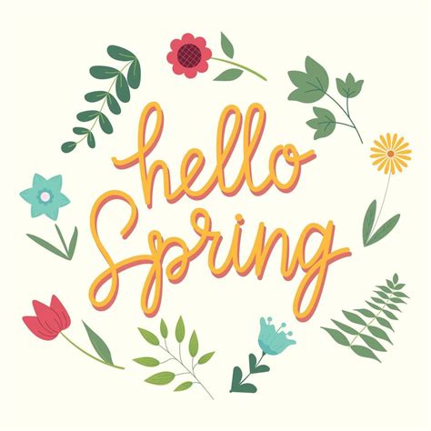 Hand Drawn Lettering Hello Spring Card With Decorative Floral Frame