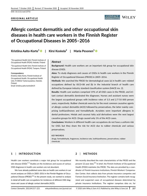 Allergic Contact Dermatitis And Other Occupational Skin Diseases In