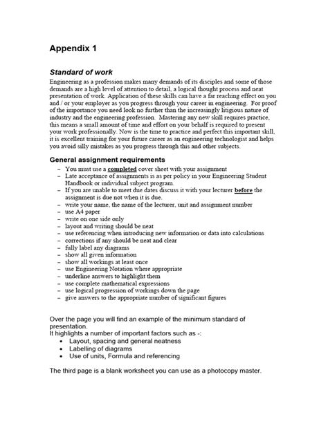 Appendix 1 Standard Of Work Pdf