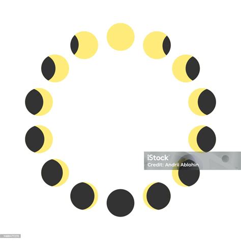 원형의 프레임에 달의 실루엣이 사라지고 왁싱된다 달의 위상 달력 음력 주기 흰색 배경에 분리된 루나 천체의 둥근 모양 점성술 개념 25 센트에 대한 스톡 벡터 아트 및 기타