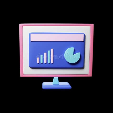 Blue And Pink Bar Graph With Pie Chart In Computer Screen 3d Rendering Black Stock Illustration