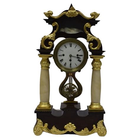 19th Century Functional Column Clock Antique Mantel Clock With Portico