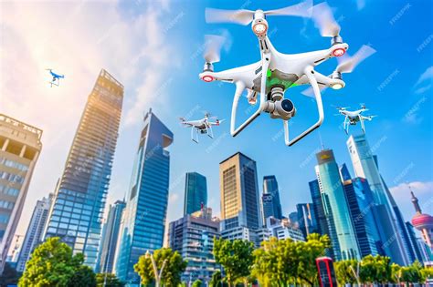 Multiple Drones Are Flying And Recording Over A Cityscape Premium Ai Generated Image