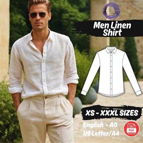 Mens Linen Shirt Sewing Pattern Long Sleeve Man Blouse Pattern