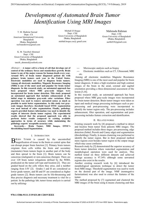 Pdf Development Of Automated Brain Tumor Identification Using Mri Images