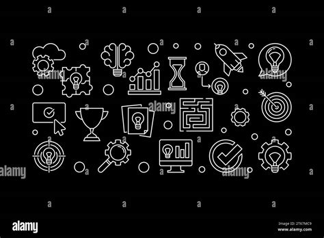 Brainstorming Vector Outline Horizontal Illustration Brainstorm Concept Banner On Black