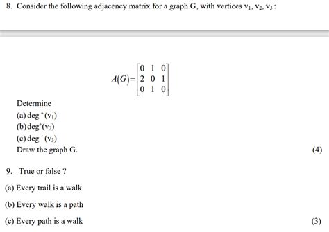 Solved Consider The Following Adjacency Matrix For A Chegg