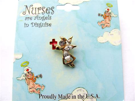 Red Cross Hat Nurse Angel Pin Genuine Austrian Crystals Gold Finish Meta