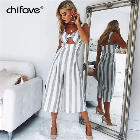 Women Summer Jumpsuit Sexy Strap Bowknot Cut Out Romper Stripe Playsuit