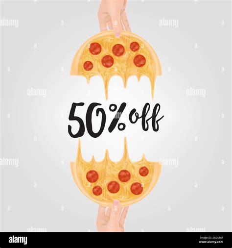 Fifty Percent Off Lettering Between Pizza Halves Stock Vector Image